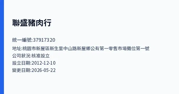 聯盛豬肉行的照片-統編 37917320(桃園市) 公司登記資料與營業項目詳細圖表
