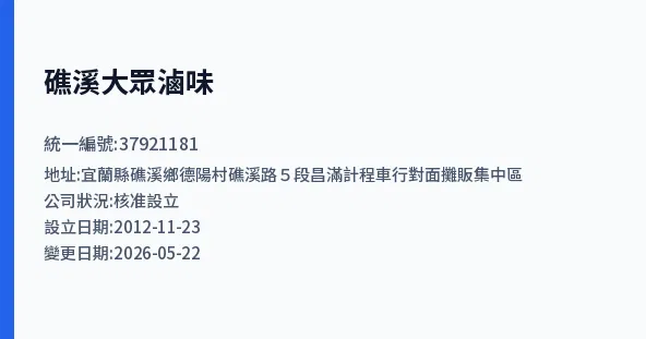 礁溪大眾滷味的照片-統編 37921181(宜蘭縣) 公司登記資料與營業項目詳細圖表