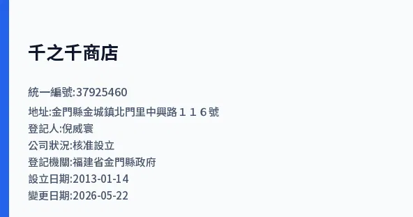 千之千商店的照片-統編 37925460(金門縣) 公司登記資料與營業項目詳細圖表