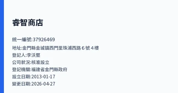 睿智商店的照片-統編 37926469(金門縣) 公司登記資料與營業項目詳細圖表