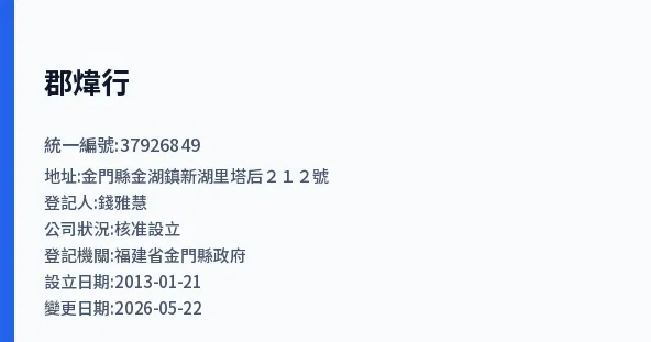 郡煒行的照片-統編 37926849(金門縣) 公司登記資料與營業項目詳細圖表