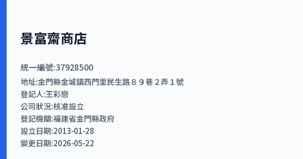 景富齋商店的照片-統編 37928500(金門縣) 公司登記資料與營業項目詳細圖表