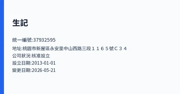 生記的照片-統編 37932595(桃園市) 公司登記資料與營業項目詳細圖表