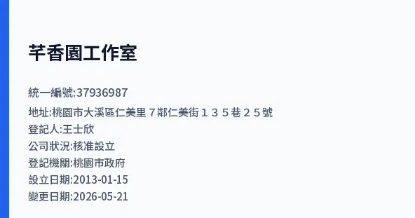 芊香園工作室的照片-統編 37936987(桃園市) 公司登記資料與營業項目詳細圖表