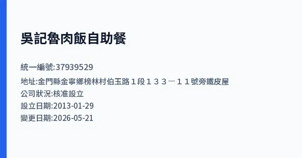 吳記魯肉飯自助餐的照片-統編 37939529(金門縣) 公司登記資料與營業項目詳細圖表