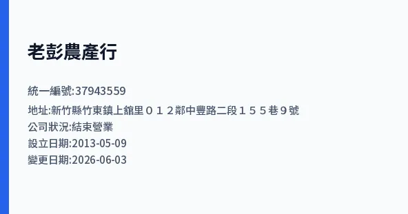 老彭農產行的照片-統編 37943559(新竹縣) 公司登記資料與營業項目詳細圖表