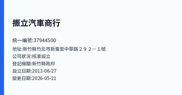 振立汽車商行的照片-統編 37944500(新竹縣) 公司登記資料與營業項目詳細圖表