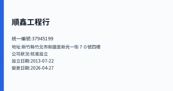 順鑫工程行的照片-統編 37945199(新竹縣) 公司登記資料與營業項目詳細圖表