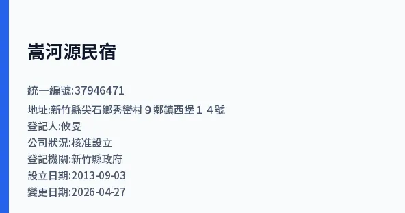 嵩河源民宿的照片-統編 37946471(新竹縣) 公司登記資料與營業項目詳細圖表
