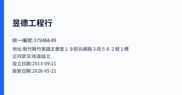 昱德工程行的照片-統編 37946649(新竹縣) 公司登記資料與營業項目詳細圖表