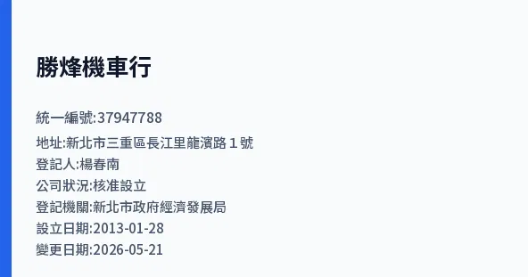勝烽機車行的照片-統編 37947788(新北市) 公司登記資料與營業項目詳細圖表