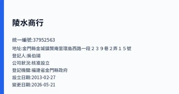 陵水商行的照片-統編 37952563(金門縣) 公司登記資料與營業項目詳細圖表