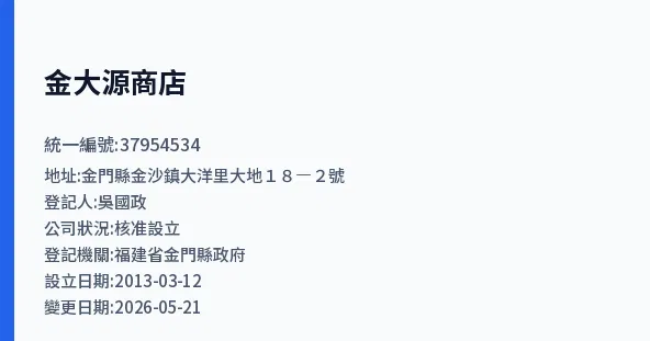金大源商店的照片-統編 37954534(金門縣) 公司登記資料與營業項目詳細圖表