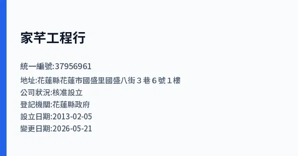 家芊工程行的照片-統編 37956961(花蓮縣) 公司登記資料與營業項目詳細圖表