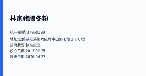 林家豬腸冬粉的照片-統編 37960199(宜蘭縣) 公司登記資料與營業項目詳細圖表