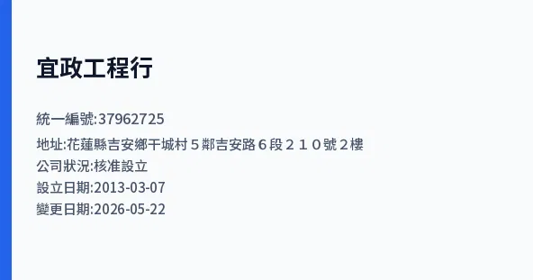 宜政工程行的照片-統編 37962725(花蓮縣) 公司登記資料與營業項目詳細圖表