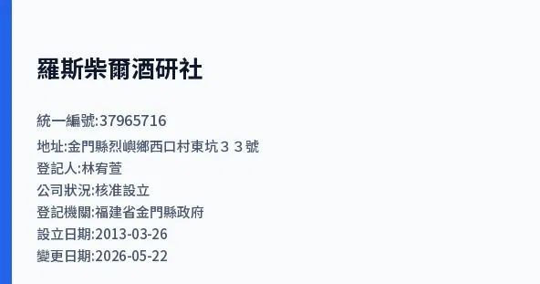 羅斯柴爾酒研社的照片-統編 37965716(金門縣) 公司登記資料與營業項目詳細圖表