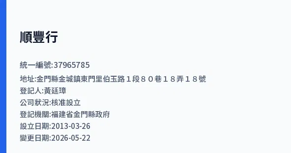 順豐行的照片-統編 37965785(金門縣) 公司登記資料與營業項目詳細圖表