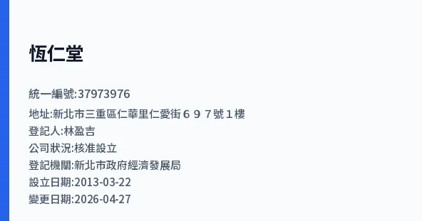 恆仁堂的照片-統編 37973976(新北市) 公司登記資料與營業項目詳細圖表