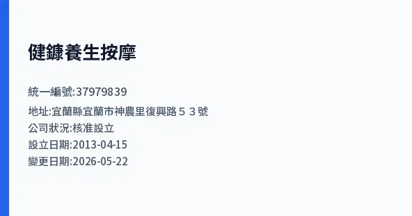 健鏮養生按摩的照片-統編 37979839(宜蘭縣) 公司登記資料與營業項目詳細圖表
