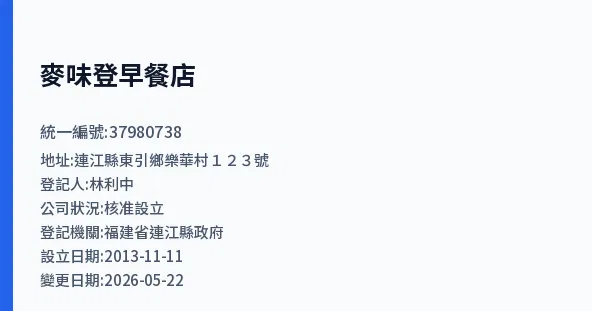 麥味登早餐店的照片-統編 37980738(連江縣) 公司登記資料與營業項目詳細圖表