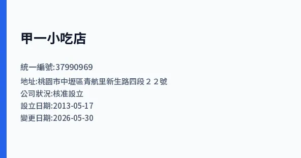 甲一小吃店的照片-統編 37990969(桃園市) 公司登記資料與營業項目詳細圖表