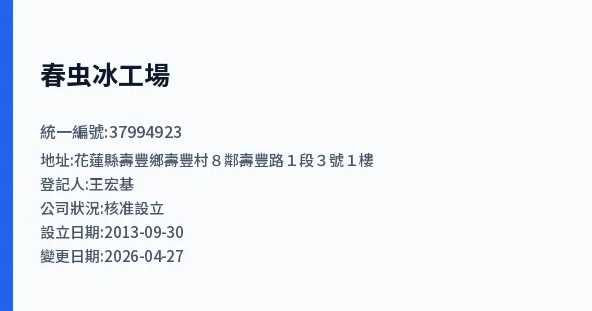 春虫冰工場的照片-統編 37994923(花蓮縣) 公司登記資料與營業項目詳細圖表