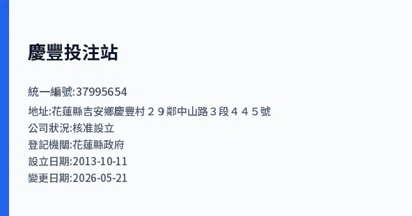 慶豐投注站的照片-統編 37995654(花蓮縣) 公司登記資料與營業項目詳細圖表
