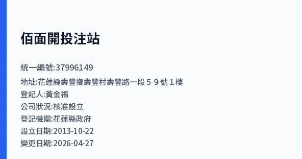 佰面開投注站的照片-統編 37996149(花蓮縣) 公司登記資料與營業項目詳細圖表