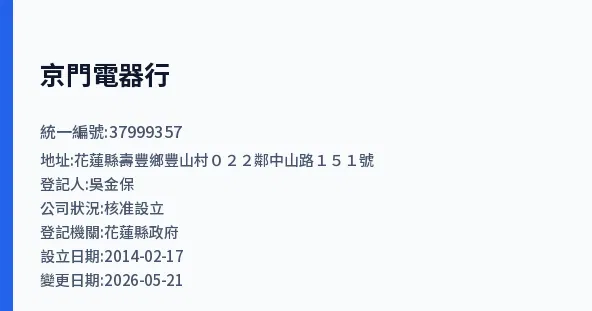 京門電器行的照片-統編 37999357(花蓮縣) 公司登記資料與營業項目詳細圖表