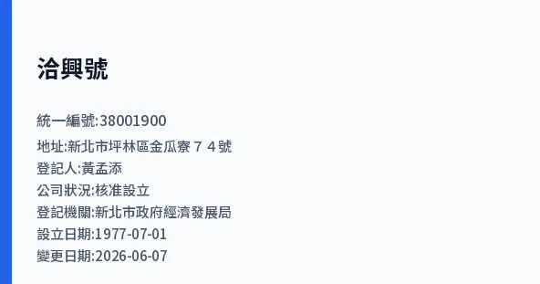 洽興號的照片-統編 38001900(新北市) 公司登記資料與營業項目詳細圖表