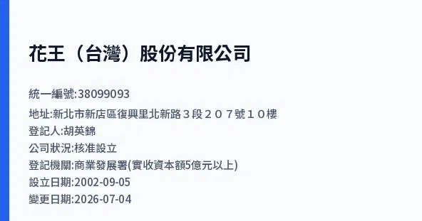 花王(台灣)股份有限公司的照片-統編 38099093(新北市) 公司登記資料與營業項目詳細圖表