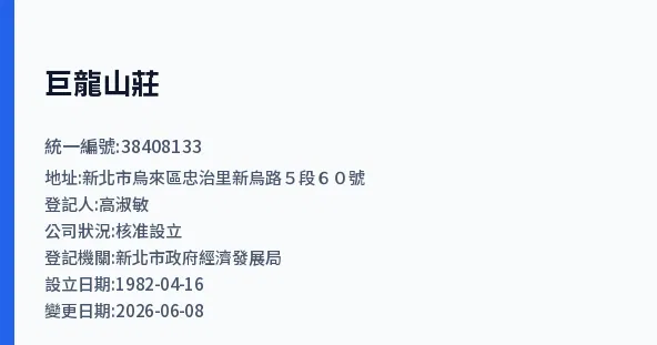 巨龍山莊的照片-統編 38408133(新北市) 公司登記資料與營業項目詳細圖表