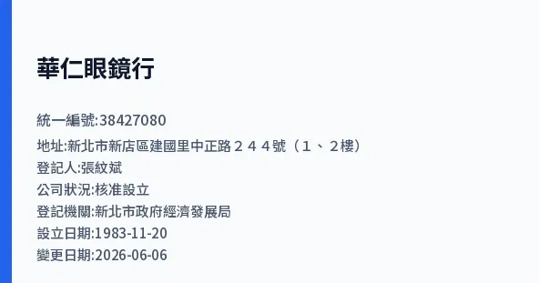 華仁眼鏡行的照片-統編 38427080(新北市) 公司登記資料與營業項目詳細圖表