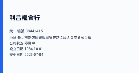 利昌糧食行的照片-統編 38441415(新北市) 公司登記資料與營業項目詳細圖表
