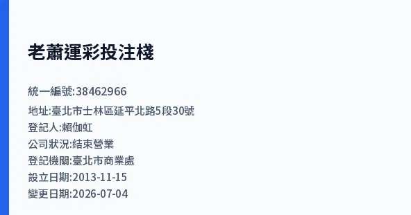老蕭運彩投注棧的照片-統編 38462966(臺北市) 公司登記資料與營業項目詳細圖表