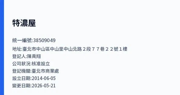 特濃屋的照片-統編 38509049(臺北市) 公司登記資料與營業項目詳細圖表
