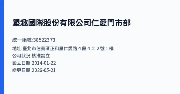 墾趣國際股份有限公司仁愛門市部的照片-統編 38522373(臺北市) 公司登記資料與營業項目詳細圖表