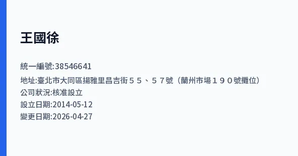王國徐的照片-統編 38546641(臺北市) 公司登記資料與營業項目詳細圖表