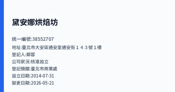 黛安娜烘焙坊的照片-統編 38552707(臺北市) 公司登記資料與營業項目詳細圖表