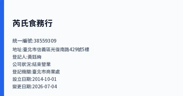 芮氏食務行的照片-統編 38559309(臺北市) 公司登記資料與營業項目詳細圖表