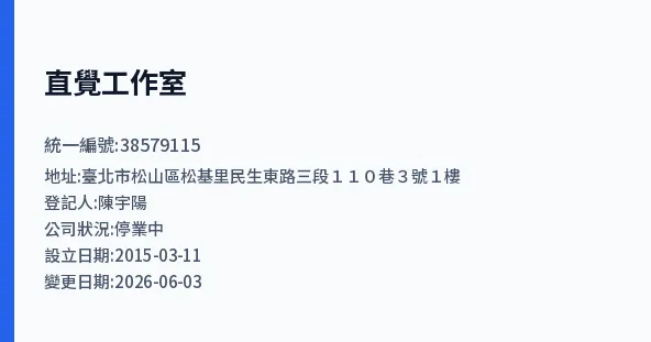 直覺工作室的照片-統編 38579115(臺北市) 公司登記資料與營業項目詳細圖表