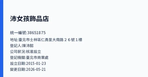 沛女孩飾品店的照片-統編 38651875(臺北市) 公司登記資料與營業項目詳細圖表
