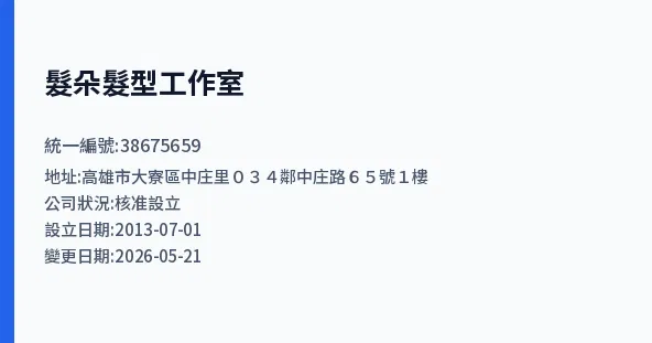 髮朵髮型工作室的照片-統編 38675659(高雄市) 公司登記資料與營業項目詳細圖表