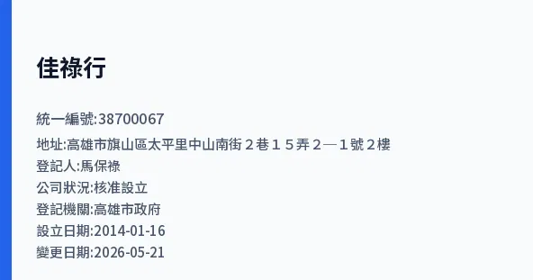 佳祿行的照片-統編 38700067(高雄市) 公司登記資料與營業項目詳細圖表