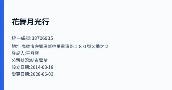 花舞月光行的照片-統編 38706935(高雄市) 公司登記資料與營業項目詳細圖表