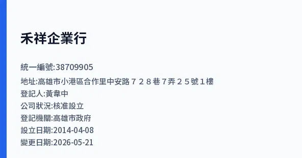 禾祥企業行的照片-統編 38709905(高雄市) 公司登記資料與營業項目詳細圖表