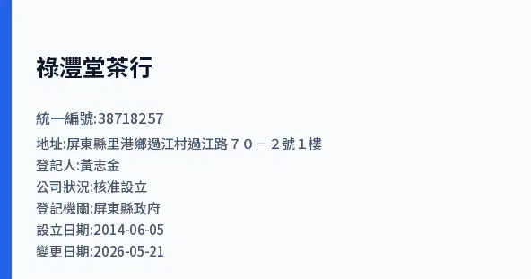 祿灃堂茶行的照片-統編 38718257(屏東縣) 公司登記資料與營業項目詳細圖表