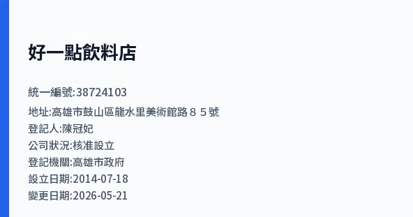 好一點飲料店的照片-統編 38724103(高雄市) 公司登記資料與營業項目詳細圖表