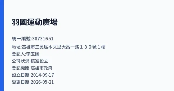 羽國運動廣場的照片-統編 38731651(高雄市) 公司登記資料與營業項目詳細圖表